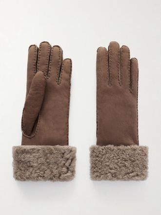 Brunello Cucinelli Gants En Peau Lain&eacute;e - Marron