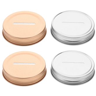 Aboofan 4 St&uuml;ck Wei&szlig;blech Deckel mit M&uuml;nzschlitz f&uuml;r Einmachglas Normal&ouml;ffnung 70mm Rosegold Silber Spardosen Deckel aus Robustem Metall f&uuml;r K&uuml;che und Aufbewa