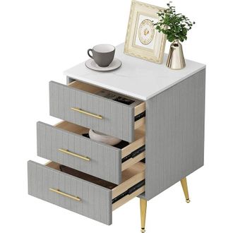 Woltu Table de Chevet en Velours, Table de Nuit, Commode de Rangement en mdf, Montage Facile 40, 5x41x60cm, Gris - Woltu