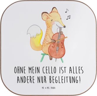 Mr. & Mrs. Panda gl&auml;seruntersetzer Cello Magie - Geschenk, deko untersetzer, Orchester, Tassenuntersetzer, Teeuntersetzer, Lernen, Solo, Musiker, Klassische Musik, Str