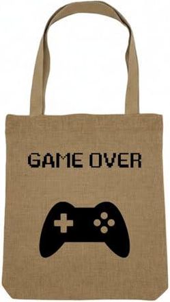 Fabulous Sac Shopping Tote Bag Aspect Lin - Game Over Retro Gaming Jeux Video Manette Console - Sac de Courses Toile Epaisse 360g Beige Naturel Cabas Port&eacute; Epa