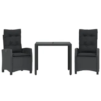vidaXL Set Da Pranzo Da Giardino 3 Pz Con Cuscini Nero In Polyrattan Vidaxl