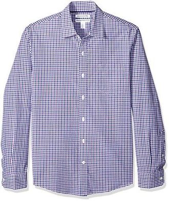 Amazon Essentials Chemise en Popeline à Manches Longues Coupe Ajustée Homme, Bleu Violet Motif Vichy, XXL