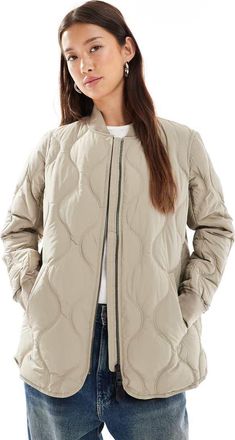 Superdry Kurze Steppjacke in winterlichem Twig-Beige mit Futter-Neutral