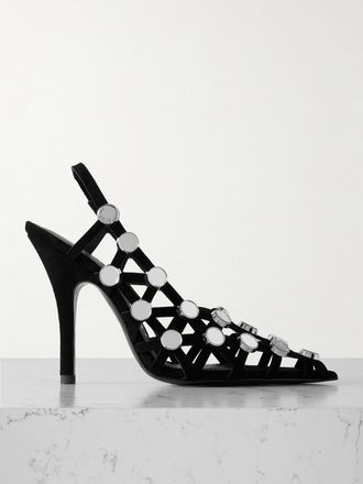 The Attico Grid Slingback-pumps Aus Veloursleder Mit Nieten - Schwarz