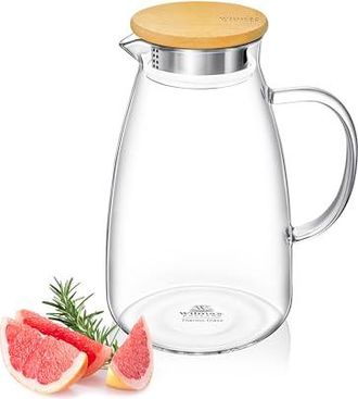 Wilmax England Wilmax - Carafe en verre avec couvercle en bambou - 1900 ml - Carafe pour boissons chaudes ou froides - Carafe en verre borosilicat&eacute; - Pichet en verre