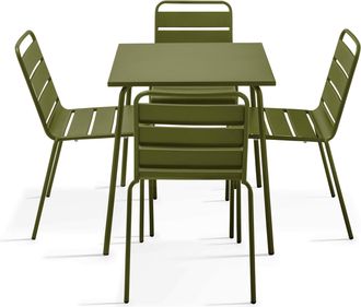 Oviala Palavas Gartentisch und 4 Stühle aus Metall, Khakigrün