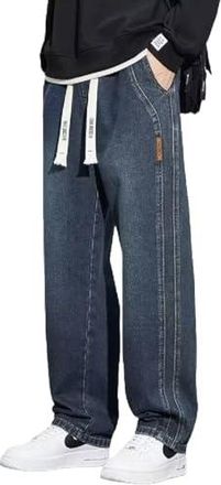 Generic 2025 Jeans pour homme Pantalon droit fin et ample pour lété Pantalon décontracté à jambe large Taille élastique, noir foncé, M