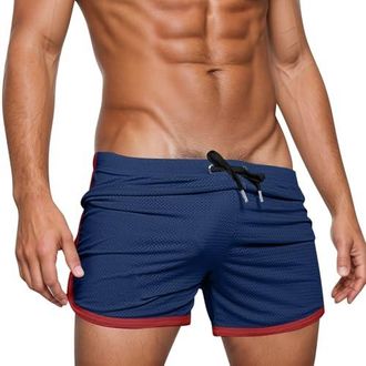 Generic Short de bain pour homme - Pour la plage, lext&eacute;rieur, l&eacute;t&eacute;, la natation, le surf - D&eacute;contract&eacute; - Confortable - Couleur unie - Cordon de serrage, Marin