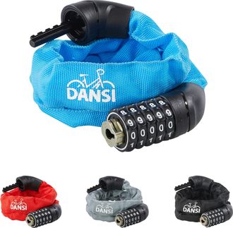 Dansi Kettenschloss, 6 x 900 mm, programmierbarer Zahlencode, hellblau, 44112