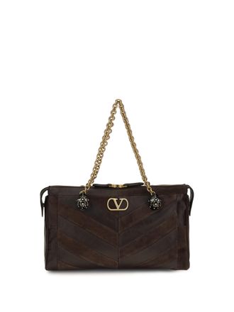 Valentino Garavani Womens Shoulder Bag Panthea Calf Leather Ebony-Oak Brown Ebony Brown-Oak Brown/oak