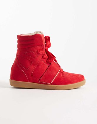 Asos Damson - Baskets compens&eacute;es dissimul&eacute;es en micro-daim - Rouge
