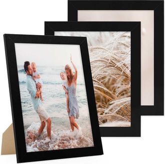 Photolini Bilderrahmen 20x25 cm Schwarz MDF-Holz, breite Rahmen, 3er Set, modern, bruchsicheres Acrylglas, zum Aufhängen & Aufstellen, extra Zubehör - für Ihre 