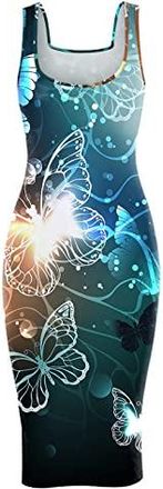 Generic Robes amincissantes d&eacute;contract&eacute;es sans manches pour femme - Jupe de travail ajust&eacute;e - Imprim&eacute; sur les hanches - 2026, Vert, S