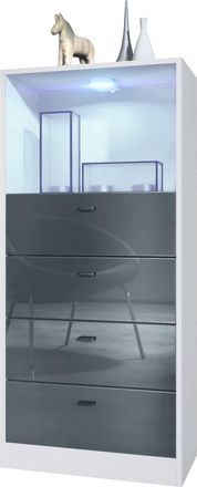 Vladon Kommode Pino V3, Made in Germany, Anrichte mit 4 Schubladen & 1 offenem Fach, Wei&szlig; matt/Grau Hochglanz mit LED RGB (56 x 125 x 36 cm)