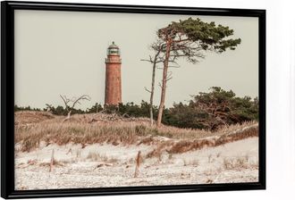 artboxONE Poster mit schwarzem Rahmen 18x13 cm Natur Leuchtturm Prerow - Bild ostsee Landschaft Leuchtturm