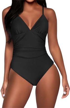 Generic Maillots De Bain Femme Une Pieces Grande Taille Bikini de Couleur Unie avec Bretelles réglables et Dos Ouvert, de Plage élégant lété (Black, XL)