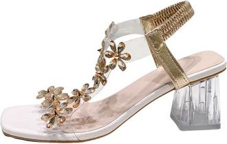 Generic Femme Sandales &Agrave; Talons Transparents Sangle &Eacute;lastique &Agrave; La Cheville Bout Ouvert Elegant Sandales Escarpins L&eacute;g&egrave;res Anti-D&eacute;rapant Chaussures Femme (Gol