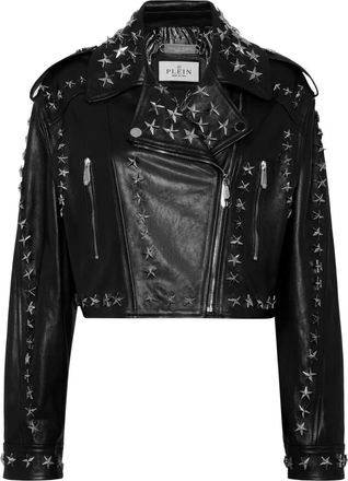 Philipp Plein Femme, Vestes, Noir, Taille: 40 FR Blouson de motard orn&eacute; de clous &eacute;toile
