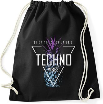 Autiga Turnbeutel Ananas Techno Dreieck Triangle Pineapple Electric Culture Hipster Beutel Tasche Gymsac schwarz Unisize
