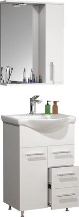 VCM 3-TLG. Waschplatz | Waschtisch Unterschrank 55 cm | Badmöbel Set mit Waschbecken und Spiegelschrank | praktische Schubladen | Komplettset Lisalo L