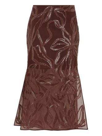 Brunello Cucinelli Pailletten-Midirock mit Blumen - Braun