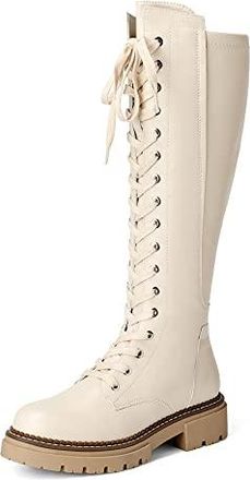 Dream Pairs Bottes Hautes au Genou pour Femmes Chaussures Longues à Lacets Bottes Décontractées à la Mode Beige SDKB2203W-E Taille 36 (EUR)