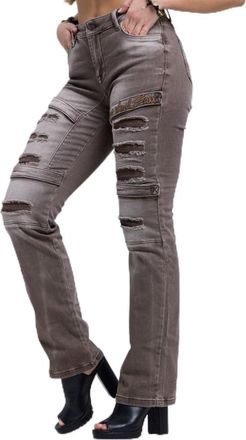 Cipo & Baxx Damen Jeans WD529 Braun - Slim Fit Straight Jeans Hose - mit Rissen, Angenehmes Gef&uuml;hl - 99% Baumwolle 1% Elastan - WD529 Braun W32-L34