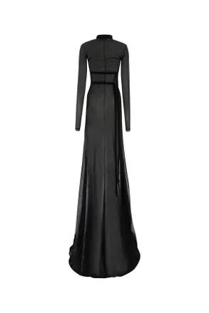 Ann Demeulemeester Womens Black Cotton Blend Long Dress 099 Exterior: Nylon Abiti Lunghi