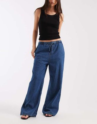 Tommy Jeans Pantalon &agrave; enfiler en chambray - Bleu moyen d&eacute;lav&eacute;