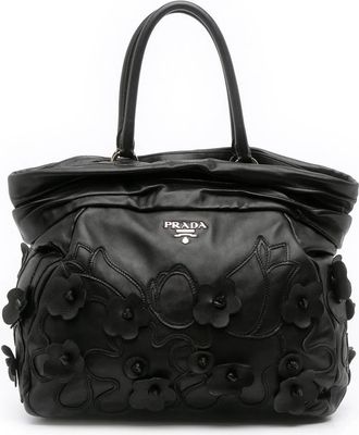 Prada Shopper - Nappa Intarsio Flower Shopping Tote - Gr. unisize - in Schwarz - für Damen