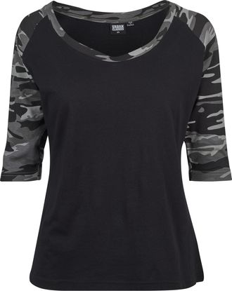 Urban Classics Damen Regular Fit T-Shirt Ladies 3/4 Contrast Raglan Tee TB733, Gr. X-Small (Herstellergr&ouml;&szlig;e: XS), Mehrfarbig (Black/Darkcamo 01308)