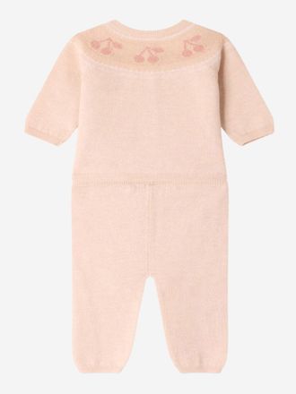 BONPOINT Girls Baby Outfit Cotton-Wool Pink Babygrow Sets