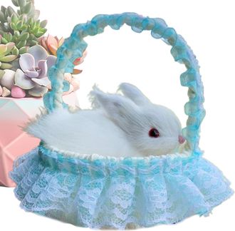 Generic Realistische Kaninchenfiguren | Nachahmen von pelzigen Kaninchen mit Korb, Fotorequisiten für Wohnzimmer, Simulation, Tiermodelldekoration