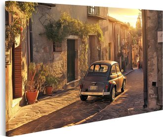 Islandburner Bild auf Leinwand Kleiner Fiat in sonniger Altstadtstraße am Abend Bilder Wandbilder Poster