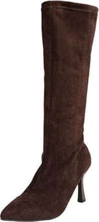 Generic Bottes &agrave; talon en faux daim pour femme - &Eacute;l&eacute;gantes - Bout pointu - Couleur unie - Extensible - Confortables - Automne et hiver, caf&eacute;, 38.5 EU