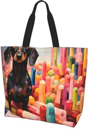 Generic Puzzle Teckel Sac Fourre-Tout Grand Tote Bag L&eacute;ger Sac Courses Pour Voyage Travail Plage