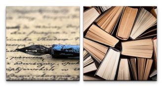 Paul Sinus Art Wandbild 2x60x60cm Kalligrafie Handschrift Schreibfeder Bücher Literatur Brief Kunstvoll