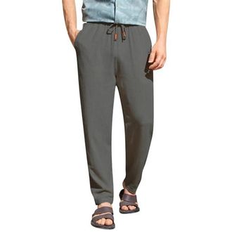 Generic Pantalon de jogging pour homme - Pantalon chino droit en lin - Avec poches - L&eacute;ger - Tendance - Respirant - Avec cordon de serrage - Tailles S &agrave; 4XL, 