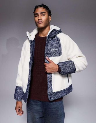 Sixth June Sherpa-Jacke mit Kapuze und Denim-Print-Wei&szlig;