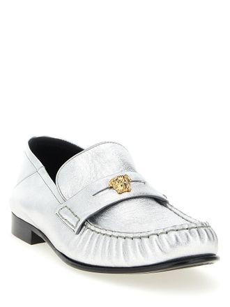 Versace Womens Silver Lamb Leather Slip-On Loafers