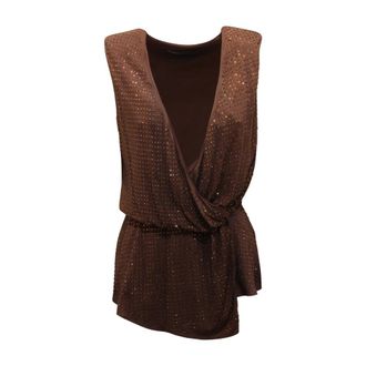 Emma & Gaia Canotta Wo Strass Top - Femme - Tops - Brun - Taille: 36 FR
