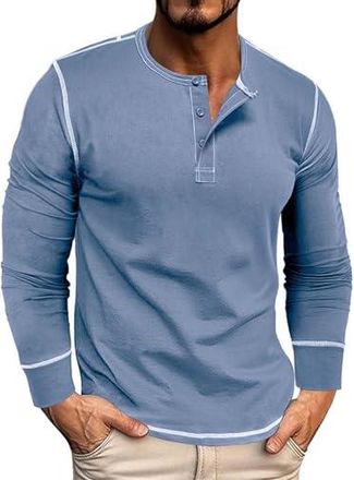 Generic Henley Chemises pour homme &agrave; manches longues boutonn&eacute;es, l&eacute;g&egrave;res et respirantes, T-shirts musculaires minces pour printemps et automne Hauts confortab