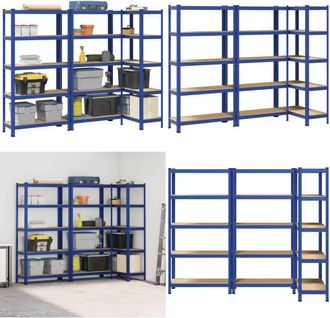 vidaXL Lagerregale mit 5 B&ouml;den 3 Stk. Blau Stahl & Holzwerkstoff - Vidaxl