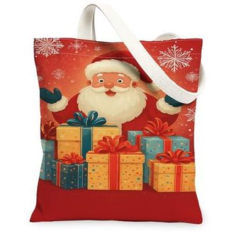 Generic Sac fourre-tout festif en toile, motif de P&egrave;re No&euml;l fantaisie, sac de courses r&eacute;utilisable, sacs en toile l&eacute;g&egrave;re et lavable pour &eacute;v&eacute;nements de vacance