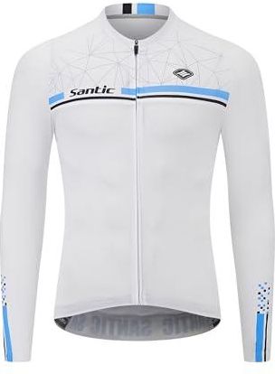 Santic Maillot Cyclisme Homme avec Manches Longues,Maillot Cycliste Homme,Maillot Vélo Long avec Poches Blanc EU 3XL