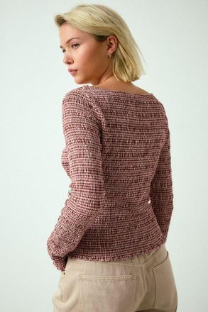 Next Langarmbluse Lang&auml;rmelige, geraffte Bluse mit Kerbausschnitt (1-tlg)