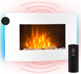 Klarstein Elektrischer Kamin für den Innenbereich, elektrische Heizung mit 2000 W, künstlicher Wandkamin mit Flammeneffekt aus LED, Fernbedienung inklusive, pro