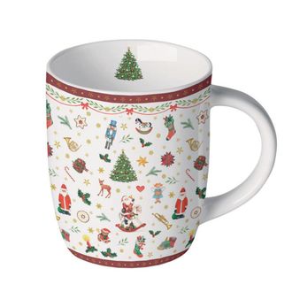 Ambiente Teetasse Kaffeetasse Becher Mug 0,2 l rot Weihnachten kleine Symbole Fine Bone China Porzellan Advent Weihnachtstasse