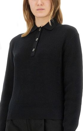 STUDIO NICHOLSON Knitted Cotton Polo Shirt - Black